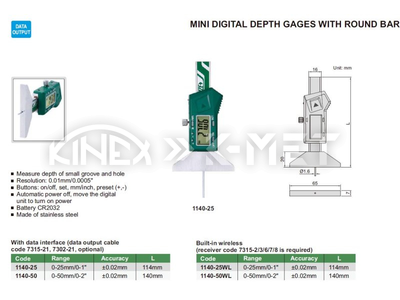 Mini Digital Depth Gage with Round Bar INSIZE 0-50mm/0,01mm (1140-50 ...