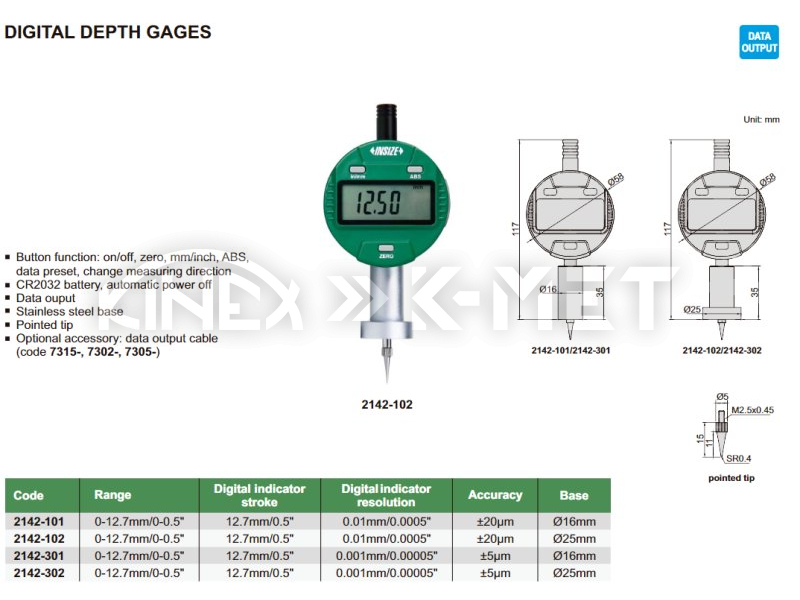 Digital Depth Gage INSIZE 0-12.7mm/0,01mm (2142-101) | Measuring tools ...